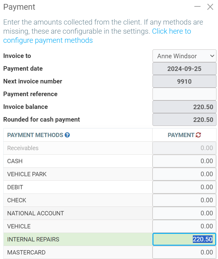 Configure and Use of Payment Method for Internal Repairs (Used or ...