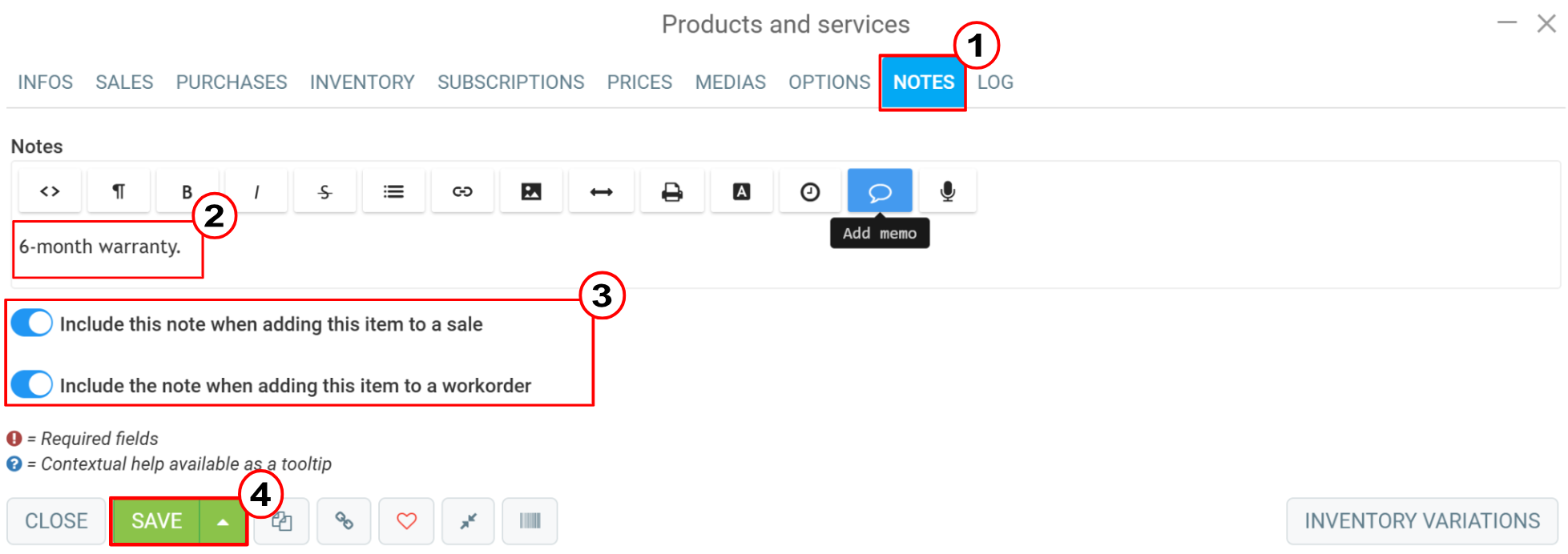 Add a Product Note to the Point of Sale and/or Work Order – V2V ...