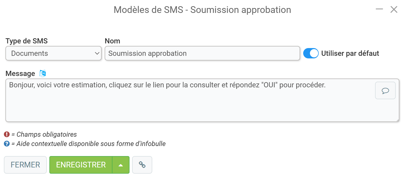 Configurer un modèle pour un SMS avec un estimé – Centre d'aide de V2V ...